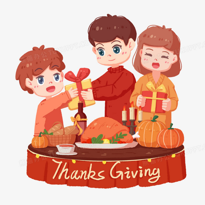 手绘插画感恩节感恩父母人物场景PNG图片素材下载_手绘PNG_熊猫办公