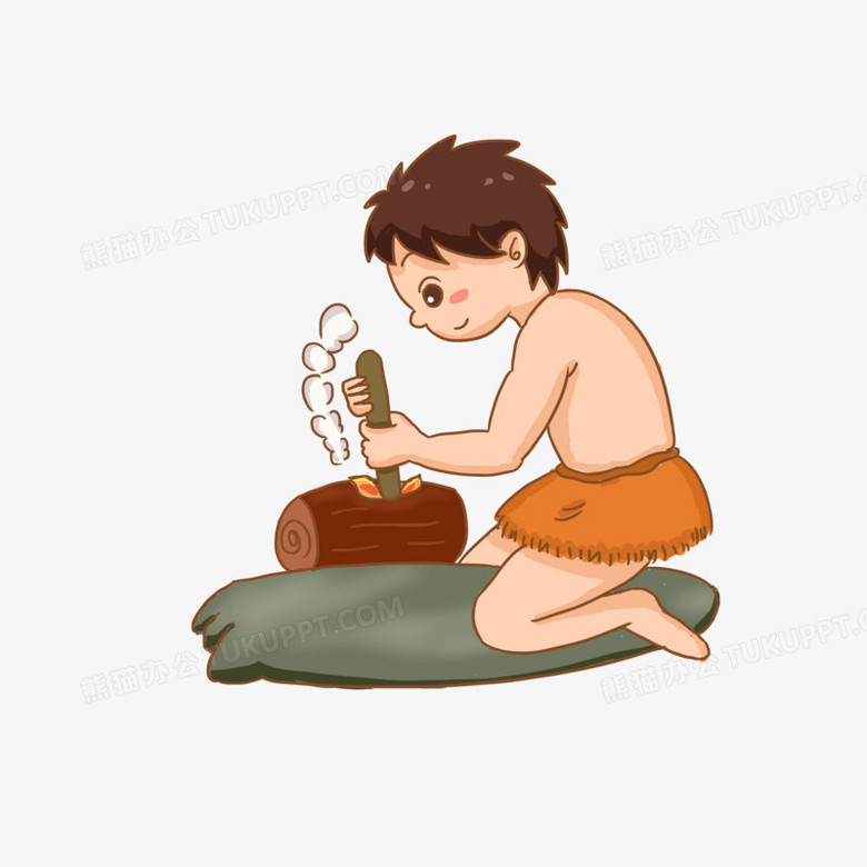手绘卡通古人钻木取火免抠元素png图片素材下载手绘png熊猫办公