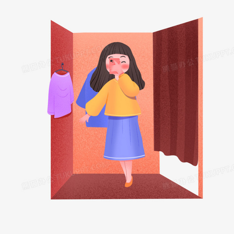 手绘卡通女生购物试衣间拍照png图片素材下载卡通png熊猫办公