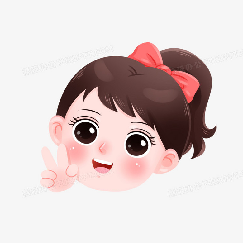 手绘可爱女孩开心笑脸比耶表情包元素png图片素材下载女孩png熊猫办公