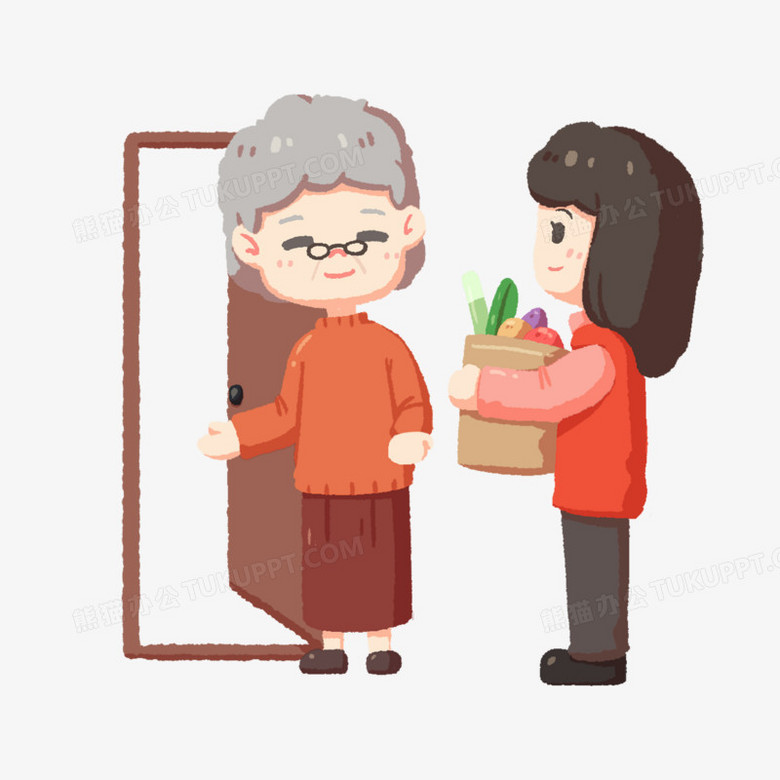 一组手绘插画志愿者帮助老人照顾老人合集系列三PNG图片素材下载_志愿者PNG_熊猫办公