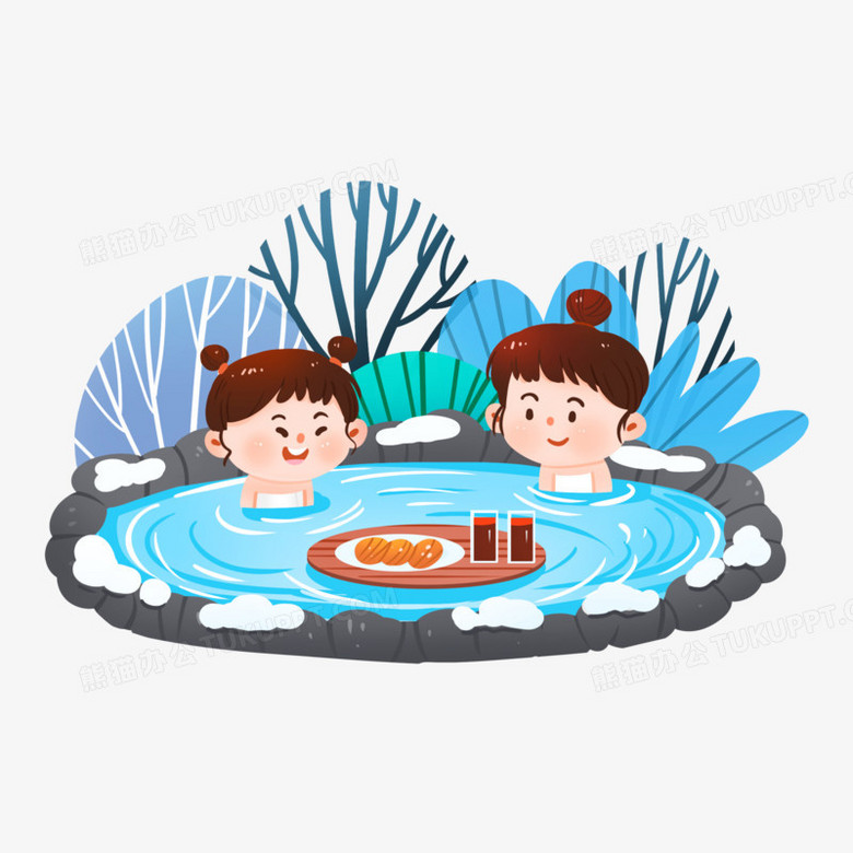 手绘卡通女孩儿们一起泡温泉免抠元素PNG图片素材下载_手绘PNG_熊猫办公