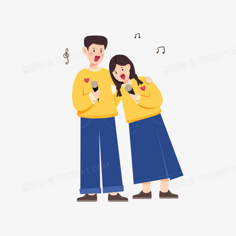 卡通手绘免抠情侣ktv唱歌PNG图片素材下载_唱歌PNG_熊猫办公