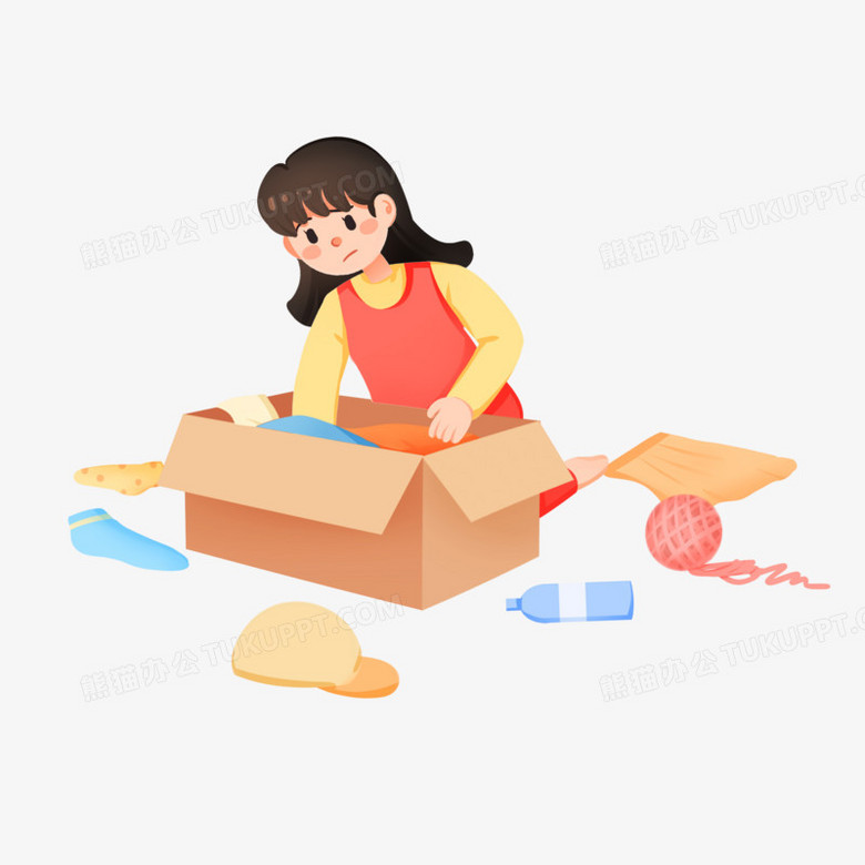 手绘卡通女孩找东西翻东西免抠PNG图片素材下载_手绘PNG_熊猫办公