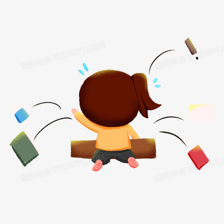卡通手绘小女孩翻找东西元素PNG图片素材下载_小女孩PNG_熊猫办公