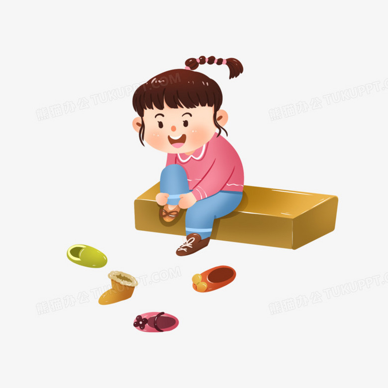 手绘卡通女孩试穿鞋子元素png图片素材下载手绘png熊猫办公