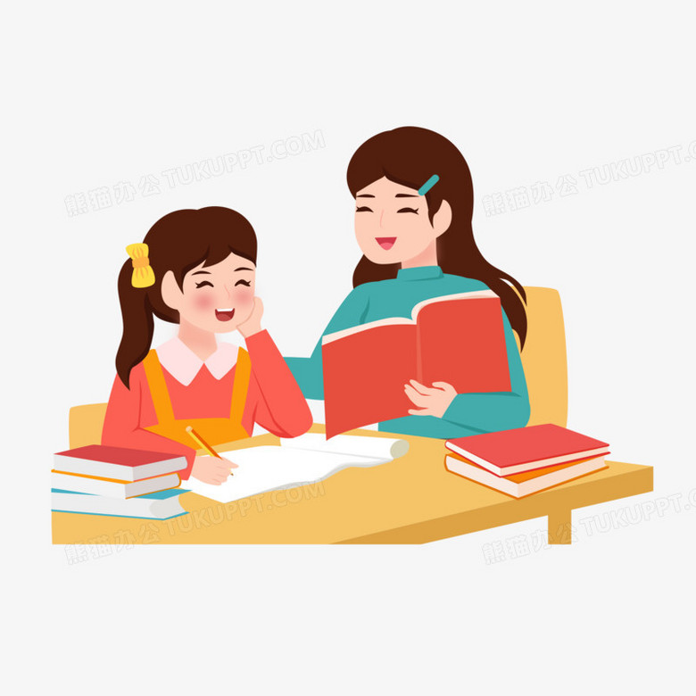 卡通矢量妈妈辅导孩子学习功课元素PNG图片素材下载_学习PNG_熊猫办公