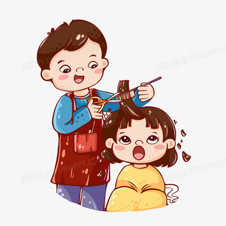 手绘卡通理发师剪头发PNG图片素材下载_卡通PNG_熊猫办公