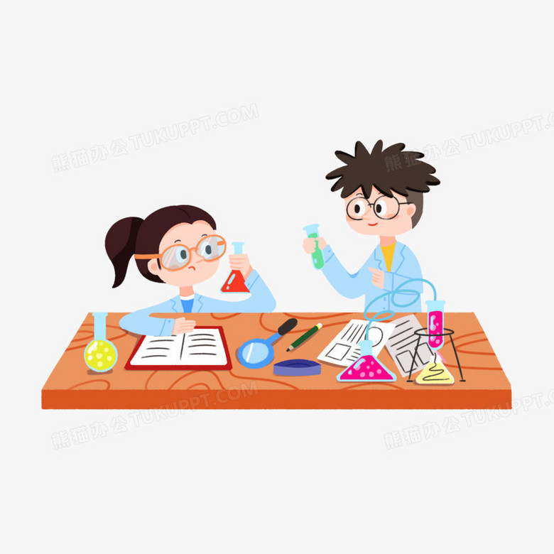 卡通手绘学生做实验或上课场景元素PNG图片素材下载_卡通PNG_熊猫办公