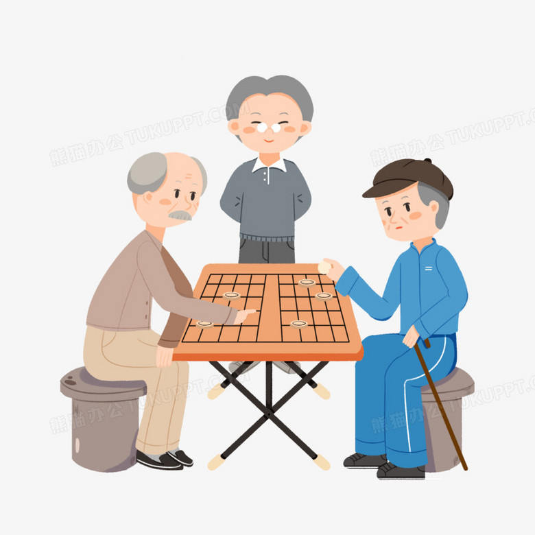 手绘下棋的老大爷PNG图片素材下载_素材PNG_熊猫办公