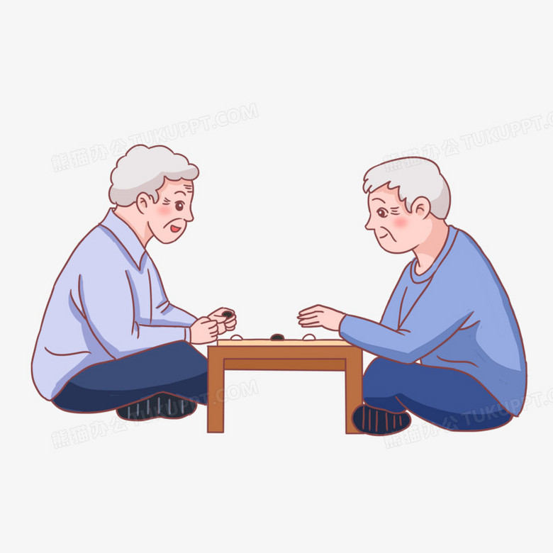 手绘卡通老人下棋免抠元素PNG图片素材下载_手绘PNG_熊猫办公