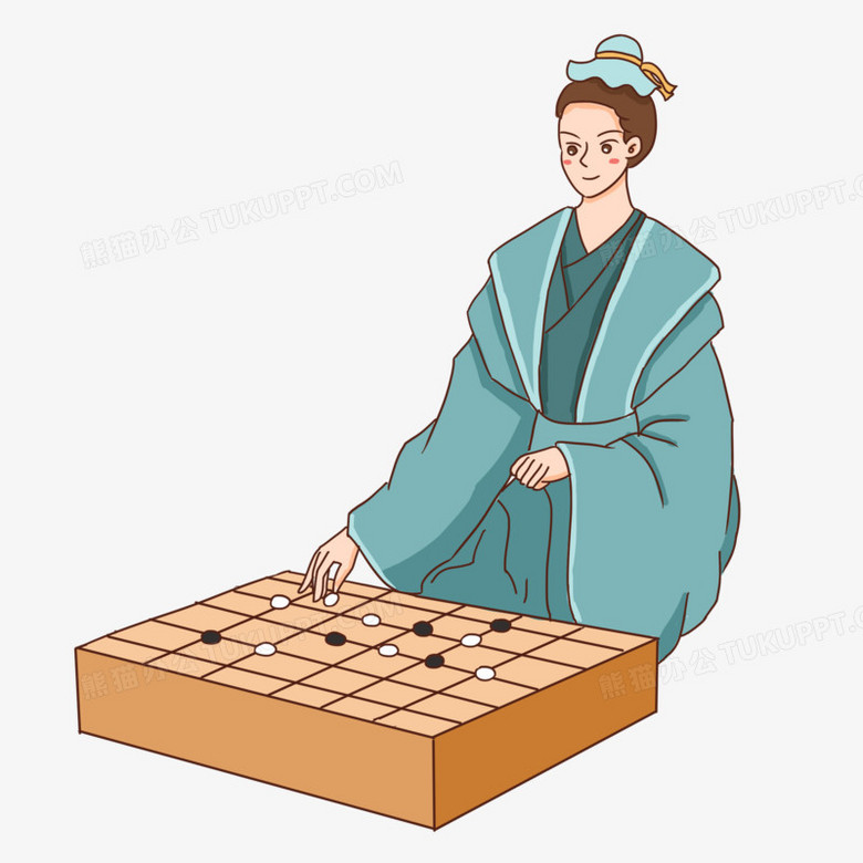 手绘卡通古人少年下棋免抠元素PNG图片素材下载_手绘PNG_熊猫办公