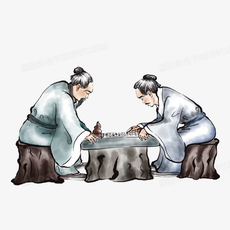 手绘水墨国风老者下棋PNG图片素材下载_手绘PNG_熊猫办公