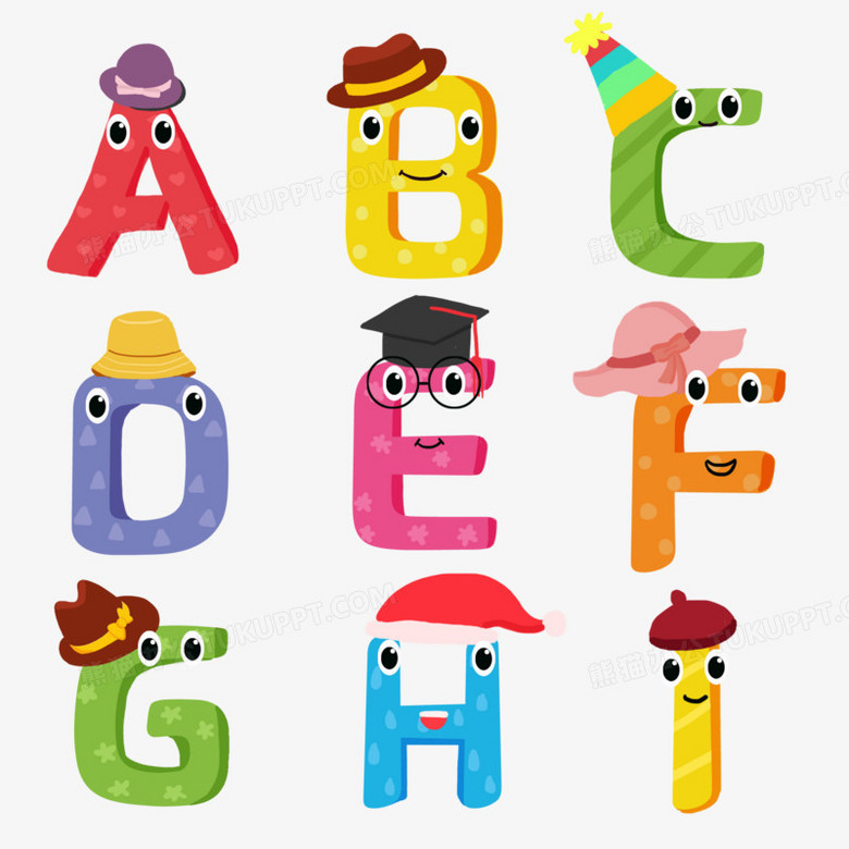 一组手绘卡通创意英文大写字母系列一免抠元素PNG图片素材下载_元素PNG_熊猫办公