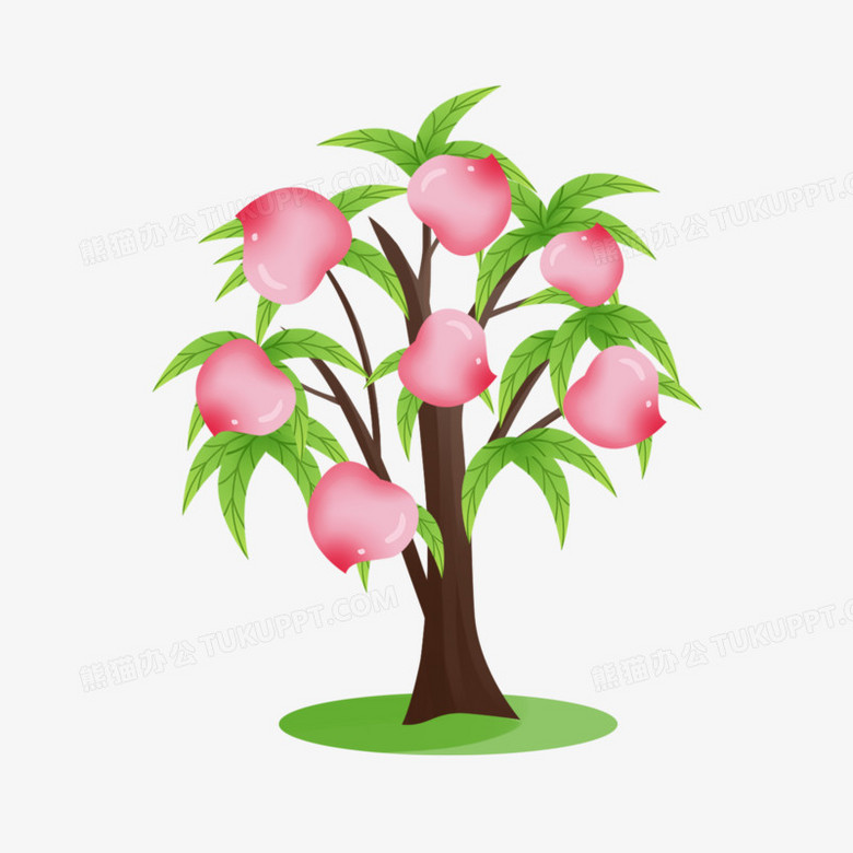 一组手绘不同类型果树套图之桃子树插画元素PNG图片素材下载_手绘PNG_熊猫办公