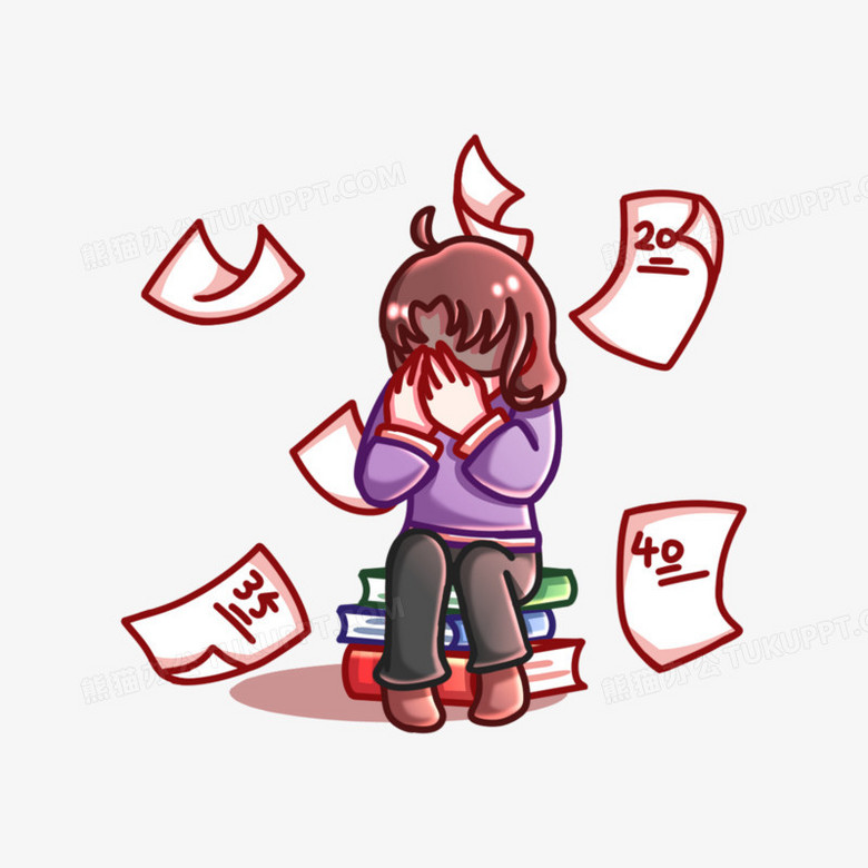一组卡通学生读学业压力合集之考试不及格元素PNG图片素材下载_考试PNG_熊猫办公