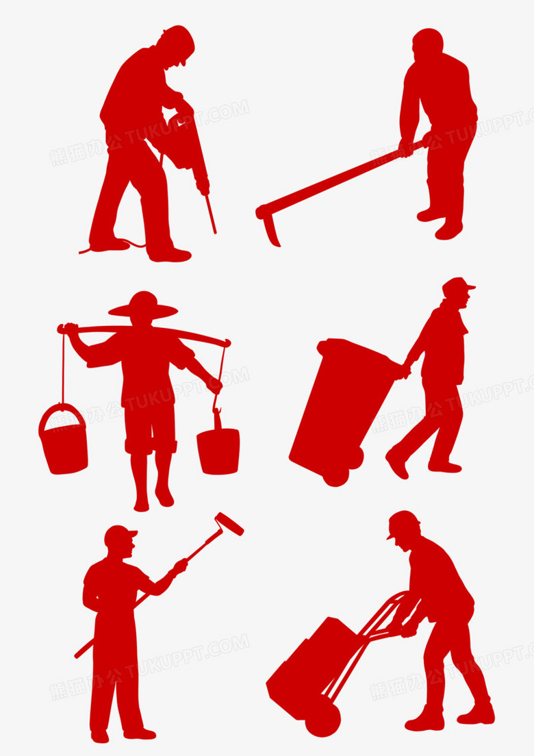 一组手绘劳动人民群众剪影PNG图片素材下载_素材PNG_熊猫办公