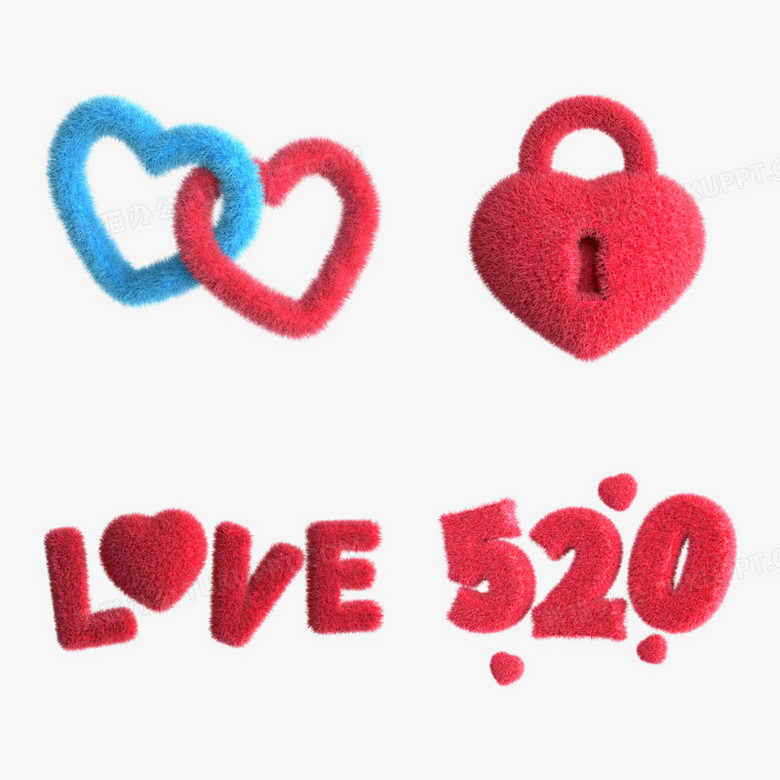 一组c4d毛绒love爱心520合集元素PNG图片素材下载_元素PNG_熊猫办公