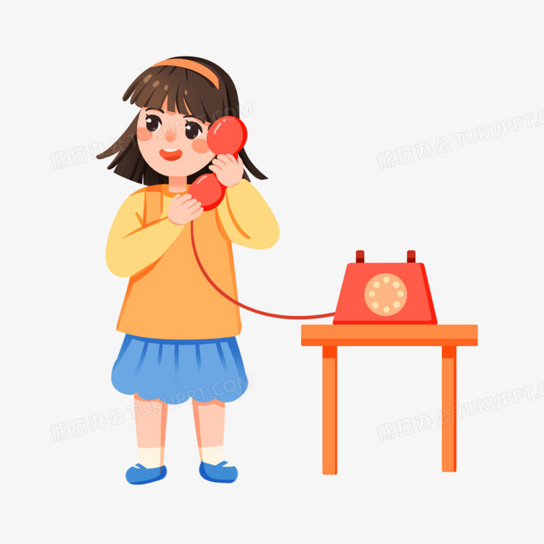 手绘卡通小女孩打电话免抠png图片素材下载卡通png熊猫办公