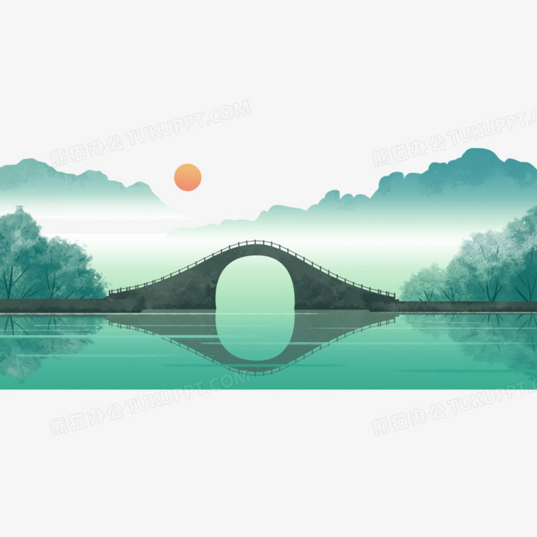 手绘水彩风古风长桥拱桥元素PNG图片素材下载_元素PNG_熊猫办公