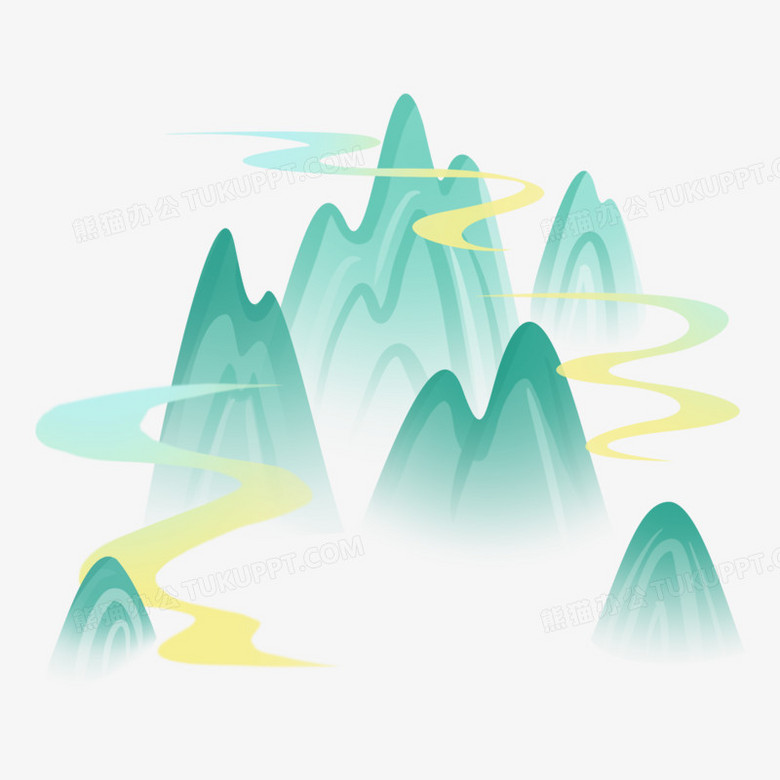 古风青山祥云青绿山水免抠元素PNG图片素材下载_山水PNG_熊猫办公