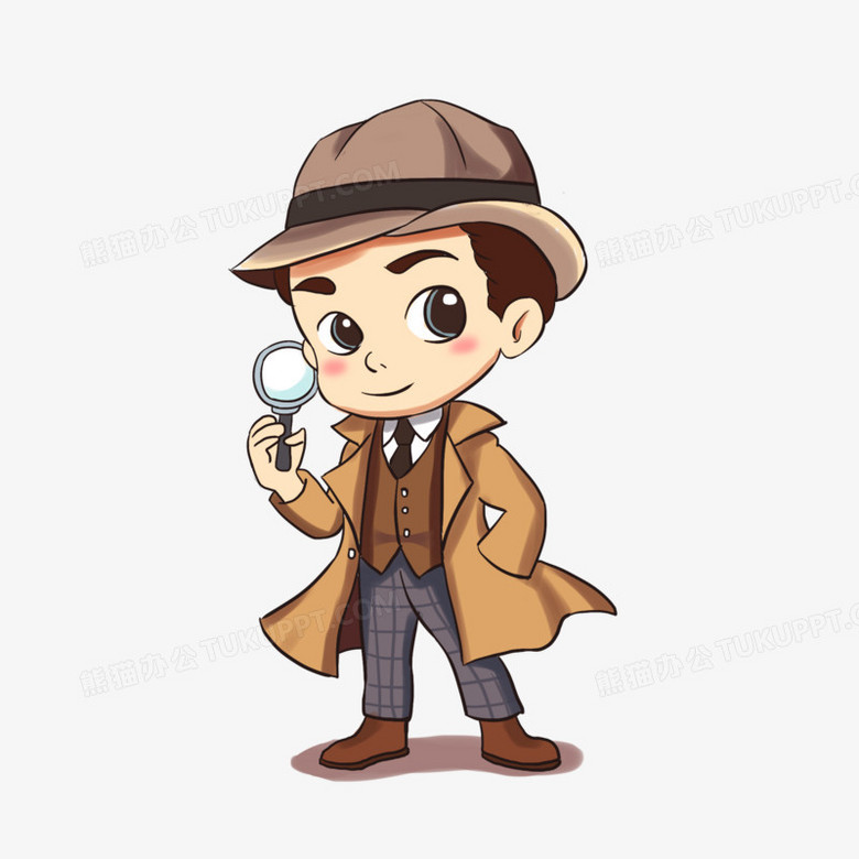 手绘卡通q版侦探免抠元素PNG图片素材下载_手绘PNG_熊猫办公