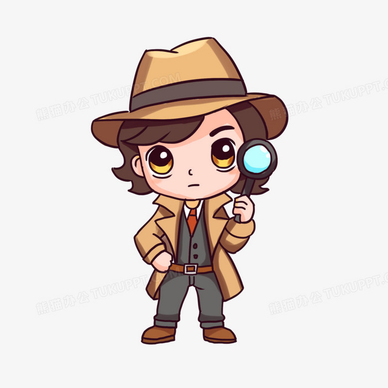 手绘卡通q版可爱侦探免抠元素PNG图片素材下载_可爱PNG_熊猫办公