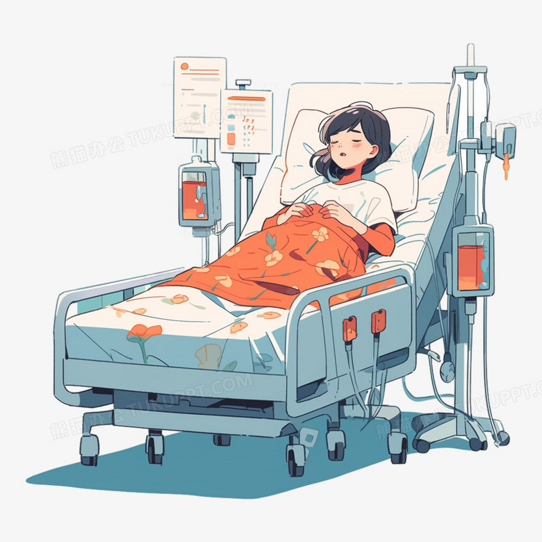 女孩卧病在床插画png图片素材下载插画png熊猫办公 