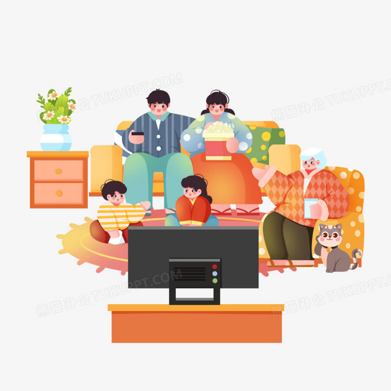 一家人开心团聚在客厅看电视png图片素材下载电视png熊猫办公