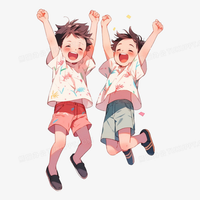 卡通双人欢呼跳跃免抠元素PNG图片素材下载_卡通PNG_熊猫办公