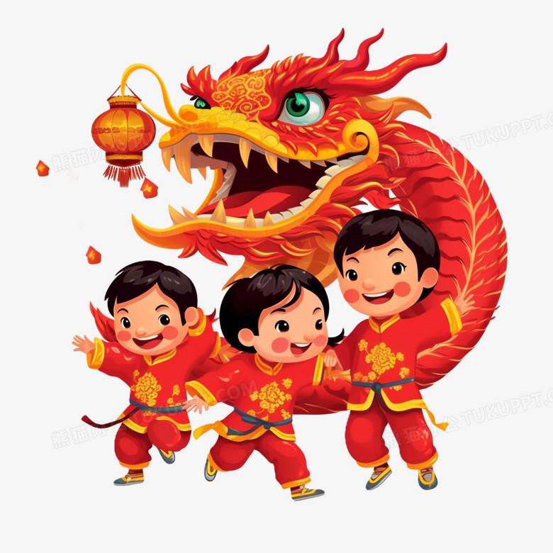 插画风舞龙喜庆免抠元素PNG图片素材下载_舞龙PNG_熊猫办公