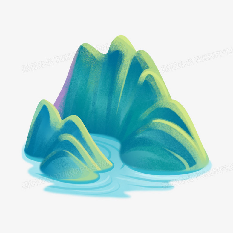 一组卡通中式青绿山水套图合集元素一PNG图片素材下载_山水PNG_熊猫办公