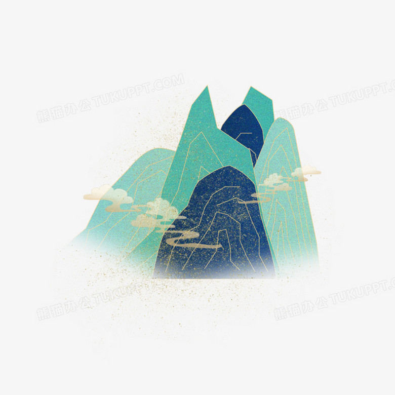 一组手绘中国风青绿山水设计二PNG图片素材下载_手绘PNG_熊猫办公