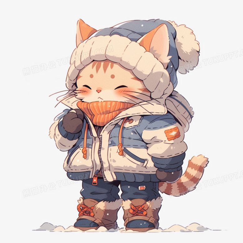 插画风小猫穿冬装免抠PNG图片素材下载_冬装PNG_熊猫办公