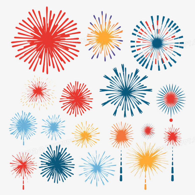 卡通彩色烟花免抠元素PNG图片素材下载_元素PNG_熊猫办公