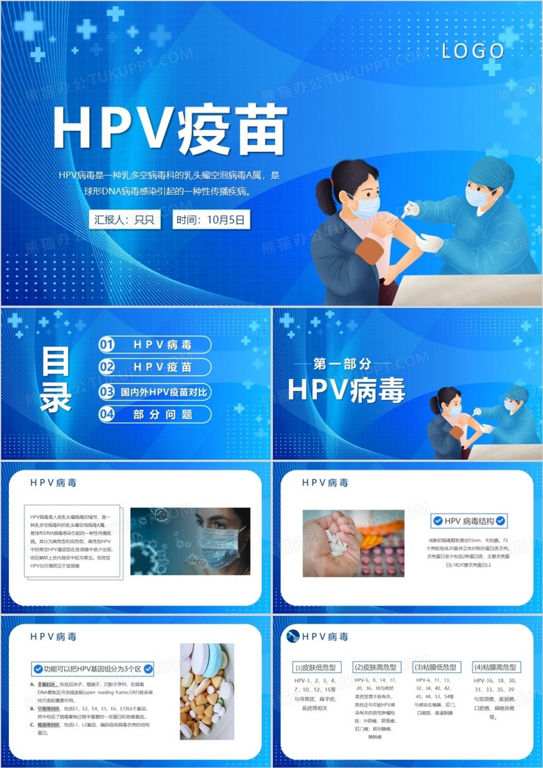 医疗hpv疫苗hpv病毒内容介绍PPT模板下载_熊猫办公