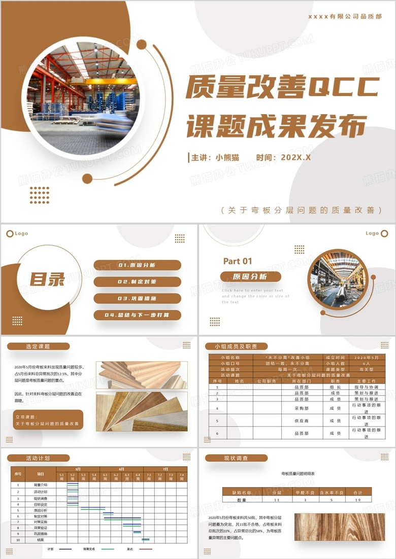 质量改善qcc课题成果发布PPT模板下载_熊猫办公
