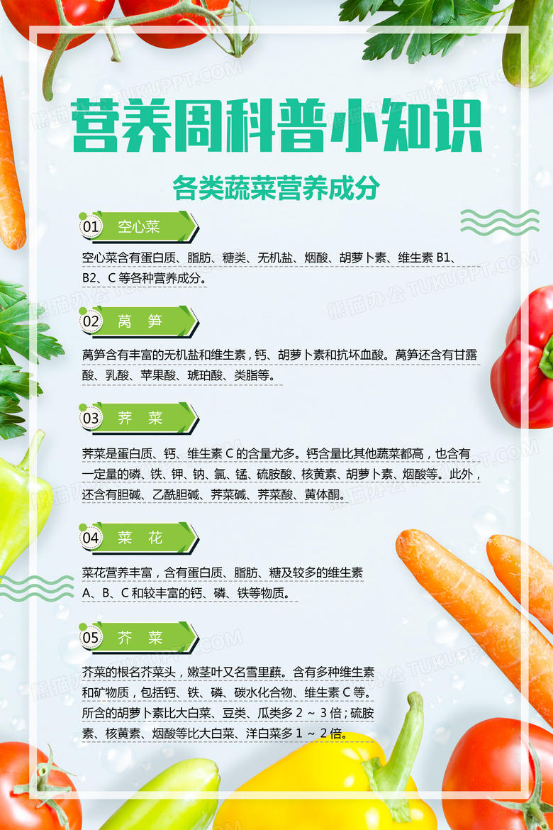 绿色清新卡通蔬菜营养科普小知识营养成分表海报设计图片下载_psd格式素材_熊猫办公