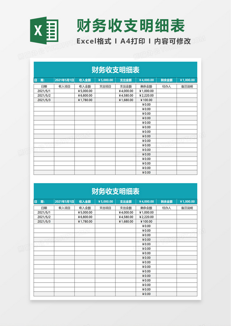 实用财务收支明细表excel模板下载熊猫办公
