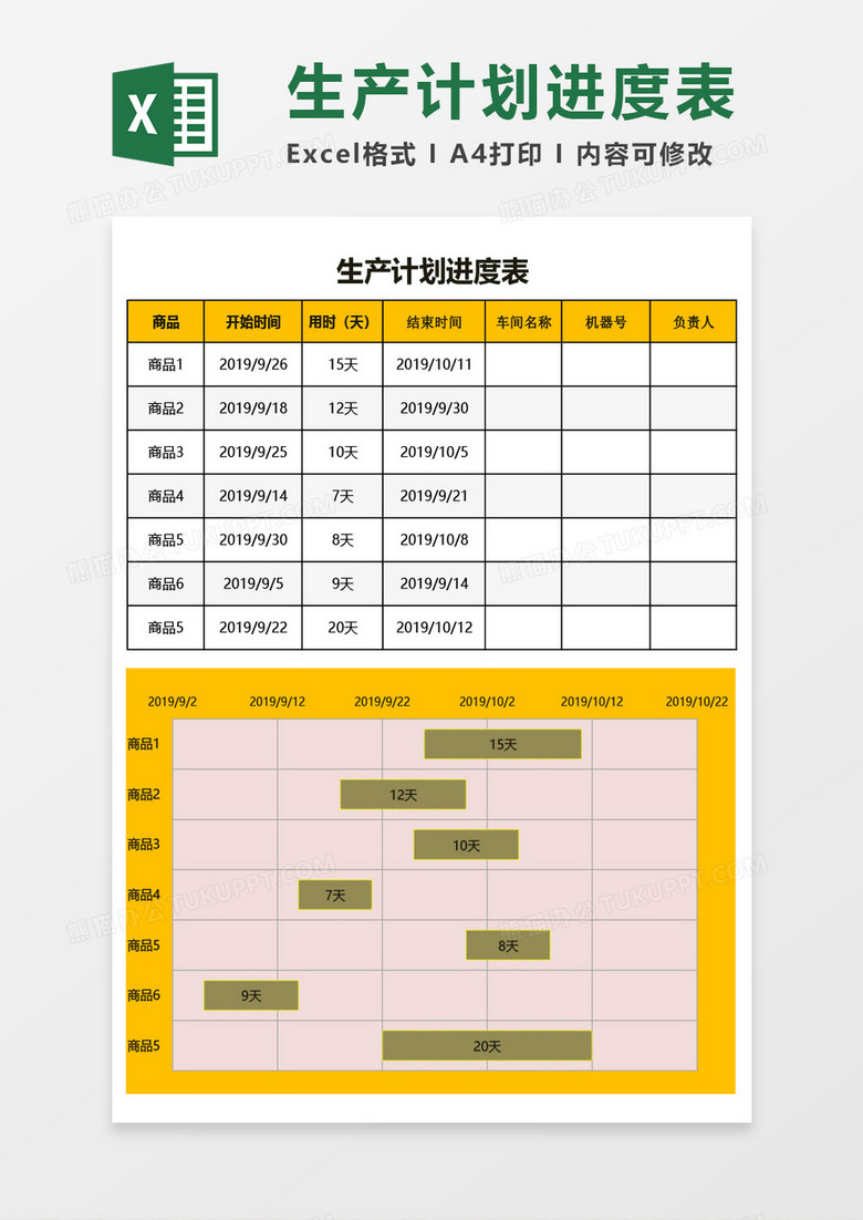 生产计划进度表excel模板下载 熊猫办公