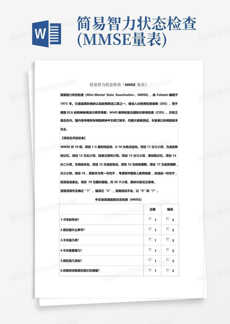 简易智力状态检查(mmse量表)-Word模板下载_编号lywbyapp_熊猫办公