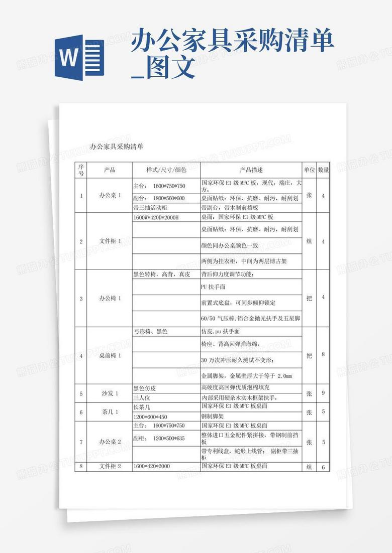办公家具采购清单图文word模板下载编号ldbrbnxm熊猫办公