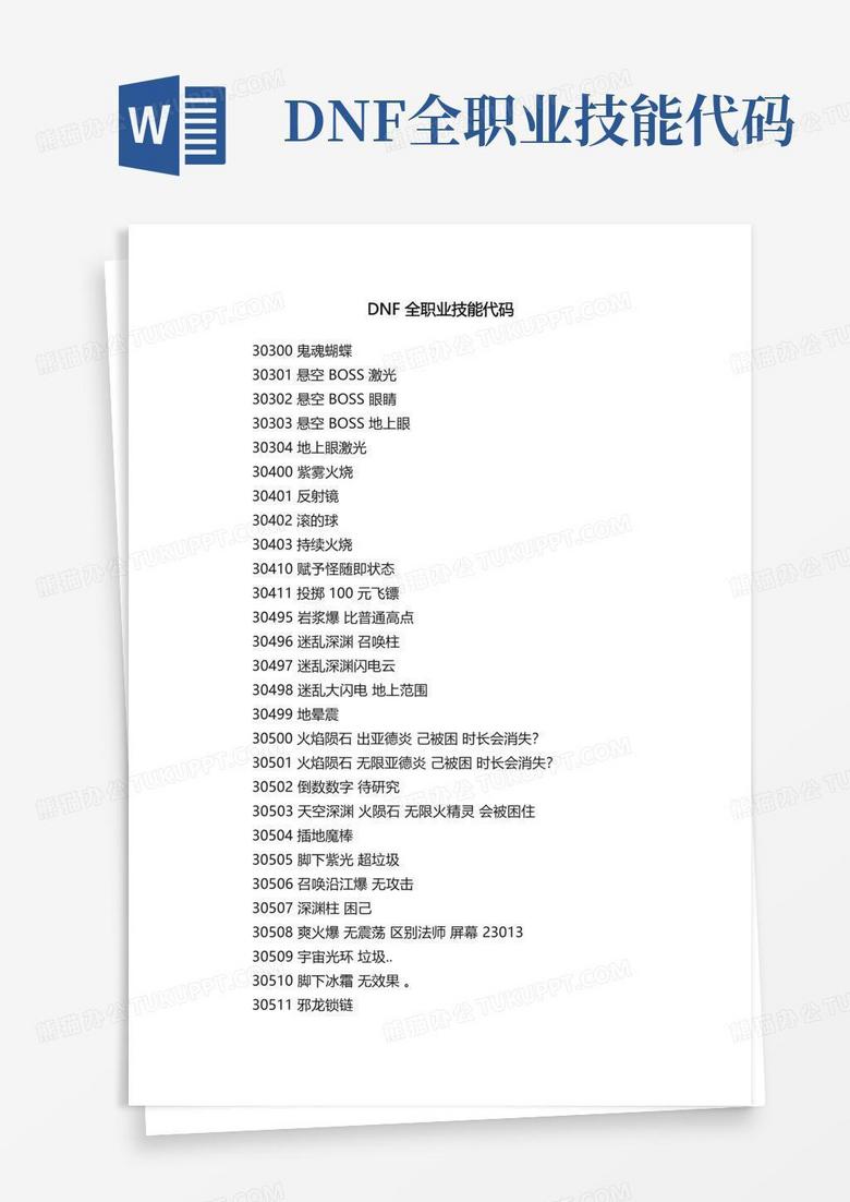 dnf全职业技能代码Word模板下载_编号qrwxvdvv_熊猫办公