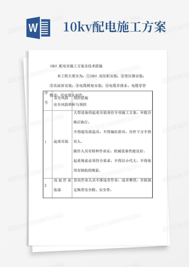 10kv配电室施工方案及技术措施Word模板下载_编号qvzngyzq_熊猫办公