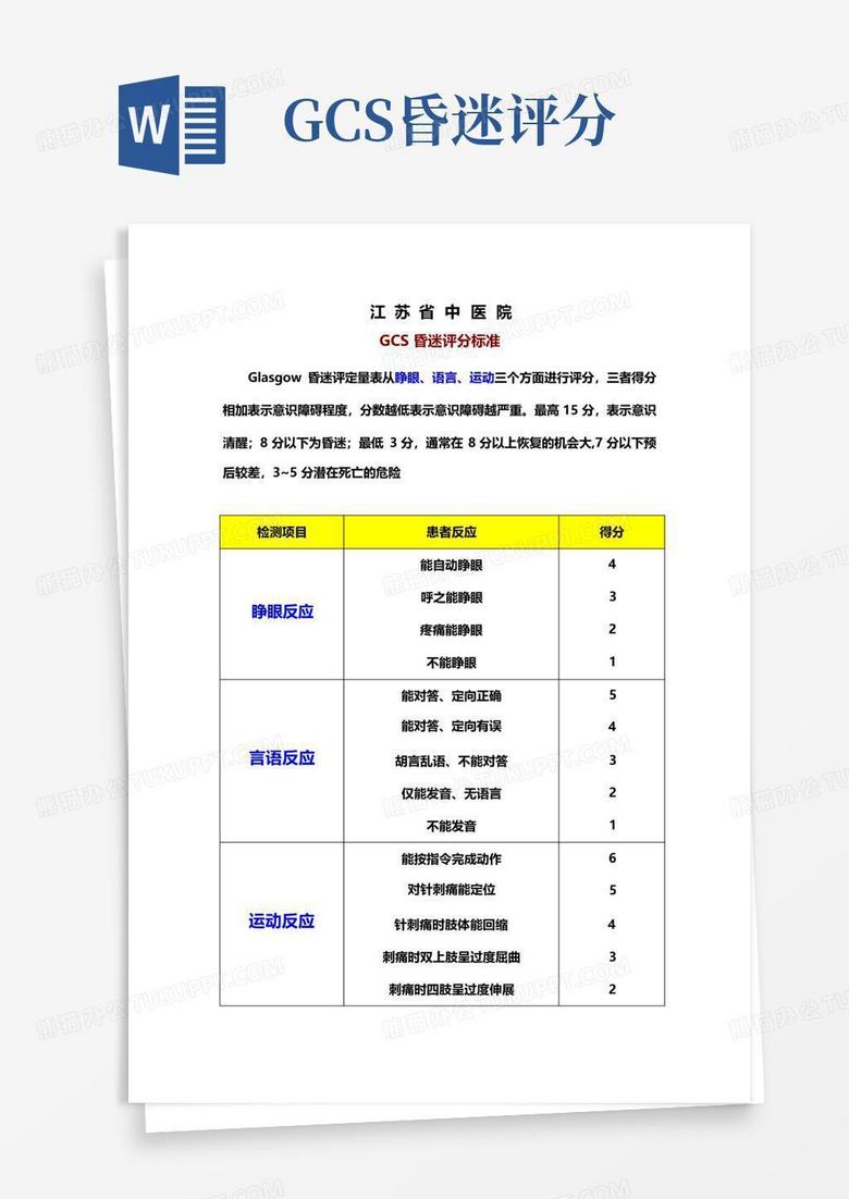 gcs昏迷评分Word模板下载_编号lvwpbrvn_熊猫办公
