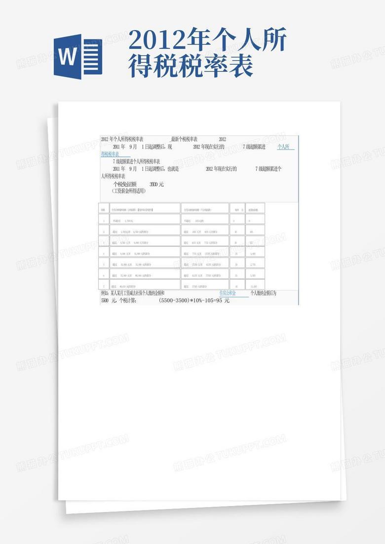 2012年个人所得税税率表word模板下载编号lbzjwexe熊猫办公