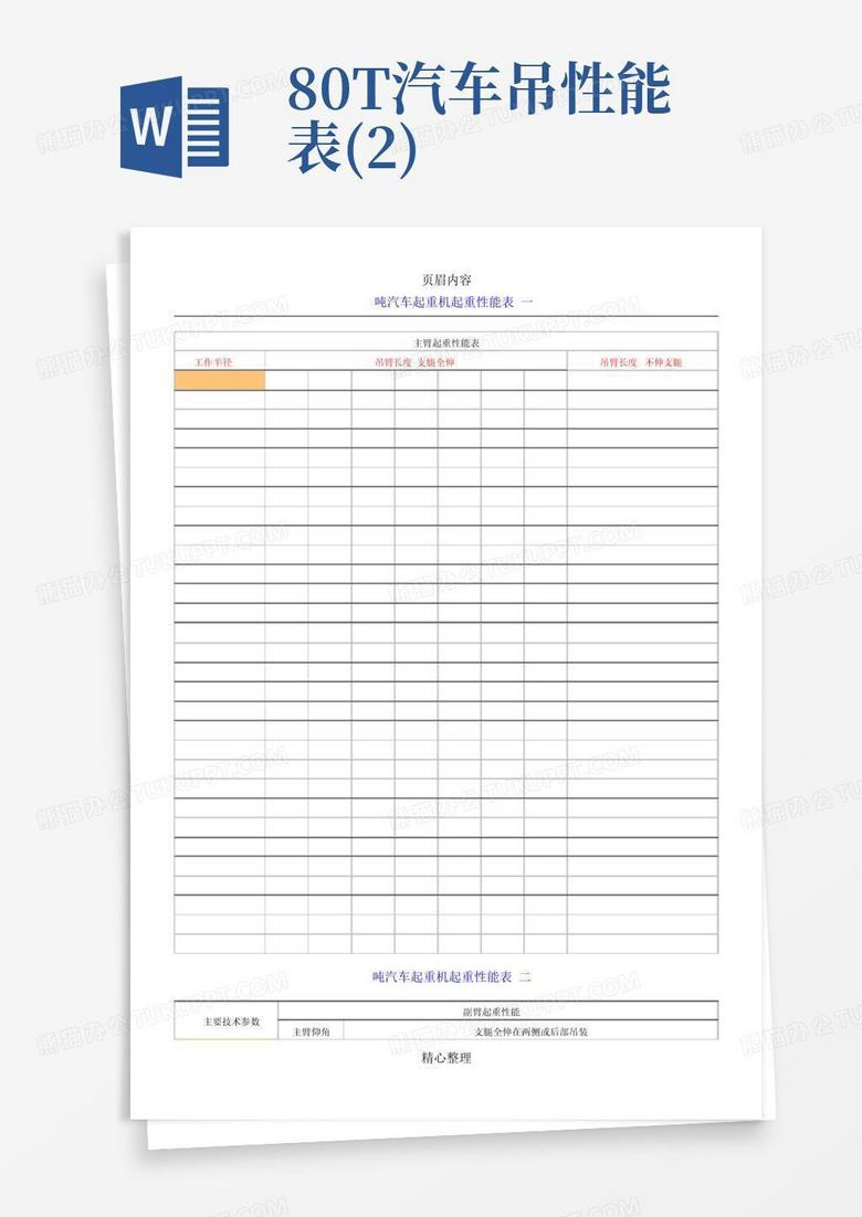 80t汽车吊性能表(2)Word模板下载_编号lzwayveo_熊猫办公