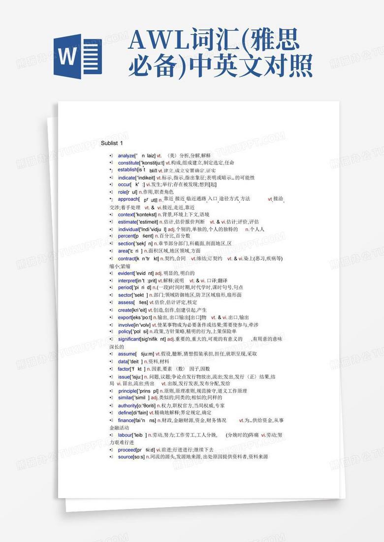 awl词汇(雅思必备)中英文对照Word模板下载_编号qdynranv_熊猫办公