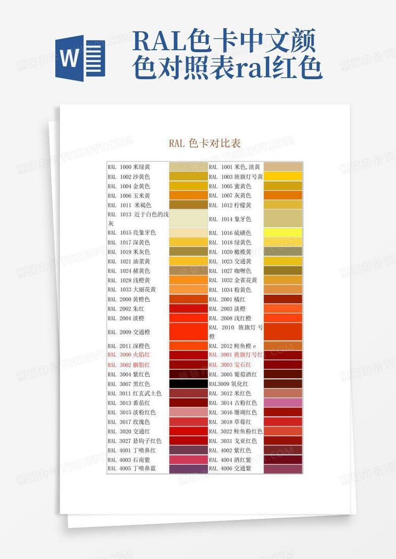 ral色卡中文颜色对照表-ral红色Word模板下载_编号qekaepbo_熊猫办公