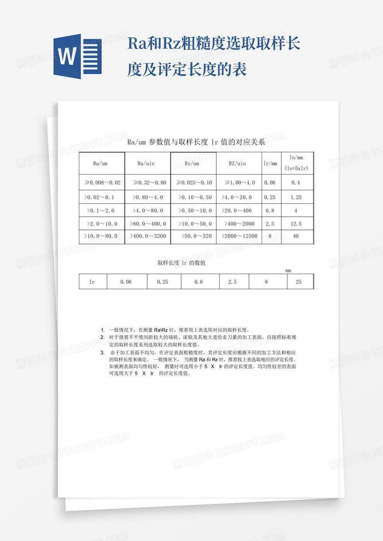ra和rz粗糙度选取取样长度及评定长度的表Word模板下载_编号qbyvemmo_熊猫办公